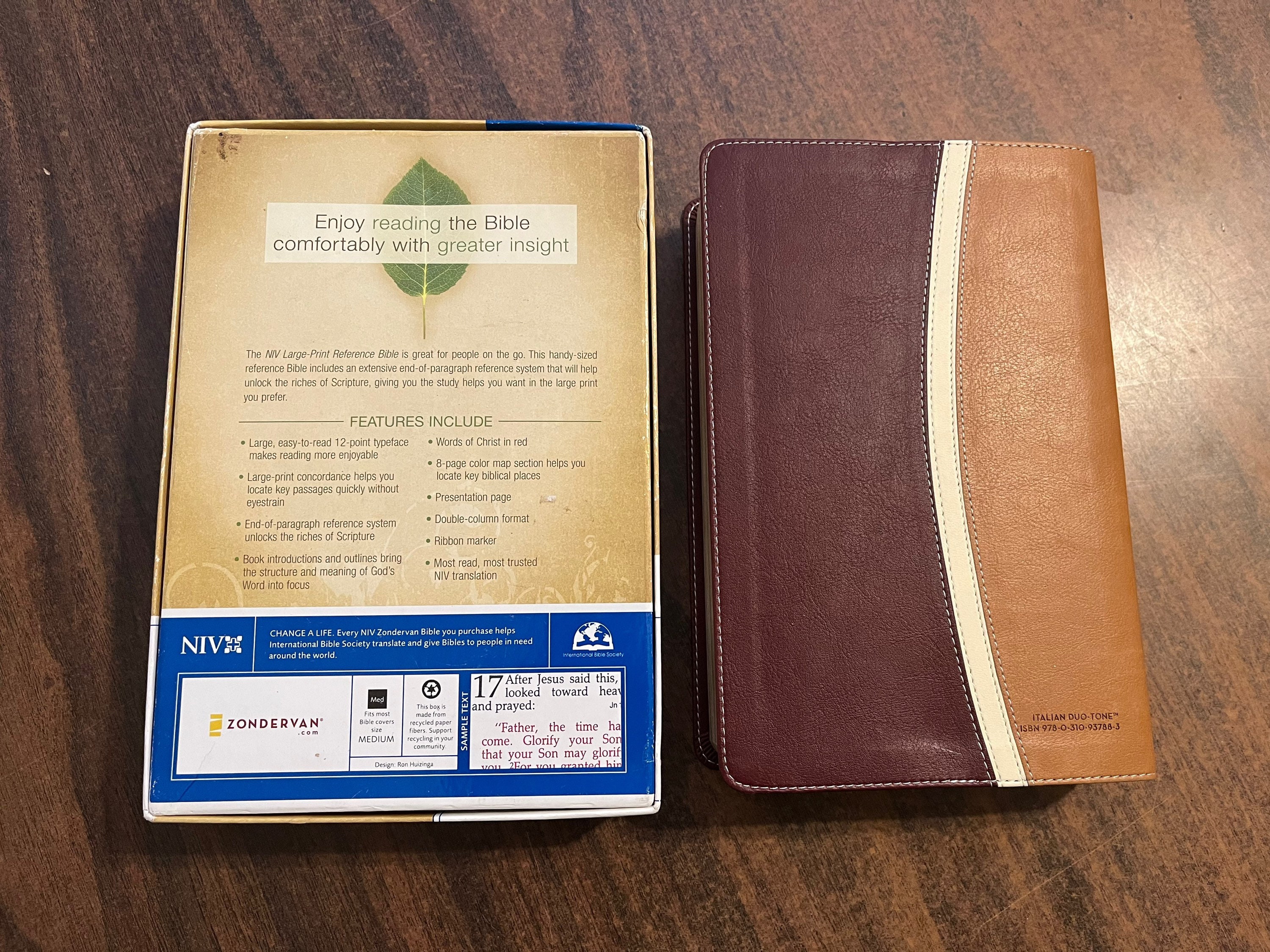 NIV 1984 Large Print Reference Bible - Camel Brown / Burgundy DuoTone - Out of Print NIV New ...