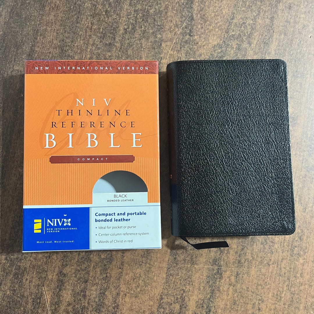 NIV 1984 Compact Thinline Reference Bible - Black Bonded Leather -out ...