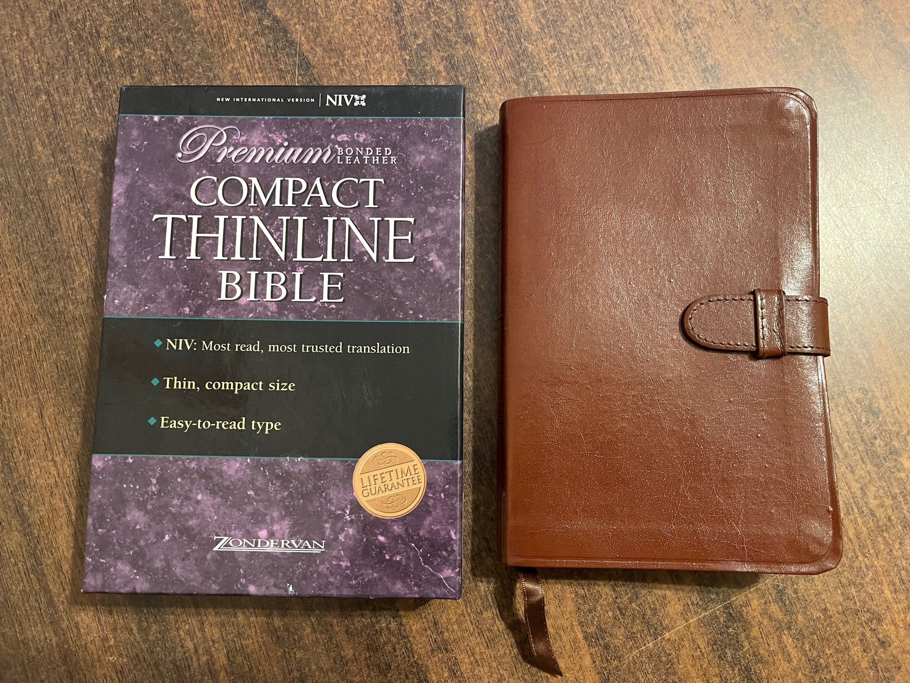 NIV 1984 Compact Thinline Bible Side Tab Closure - Tan Bonded Leather ...