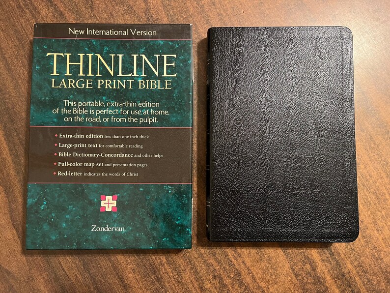 NIV 1984 Large Print Thinline Bible Black Bonded Leather Out of Print ...