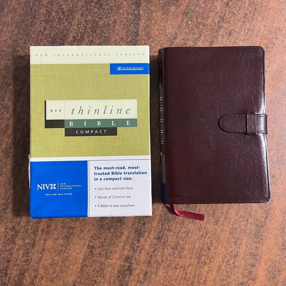 NIV 1984 Compact Thinline Bible With Side Tab Closure - Burgundy Bonded ...