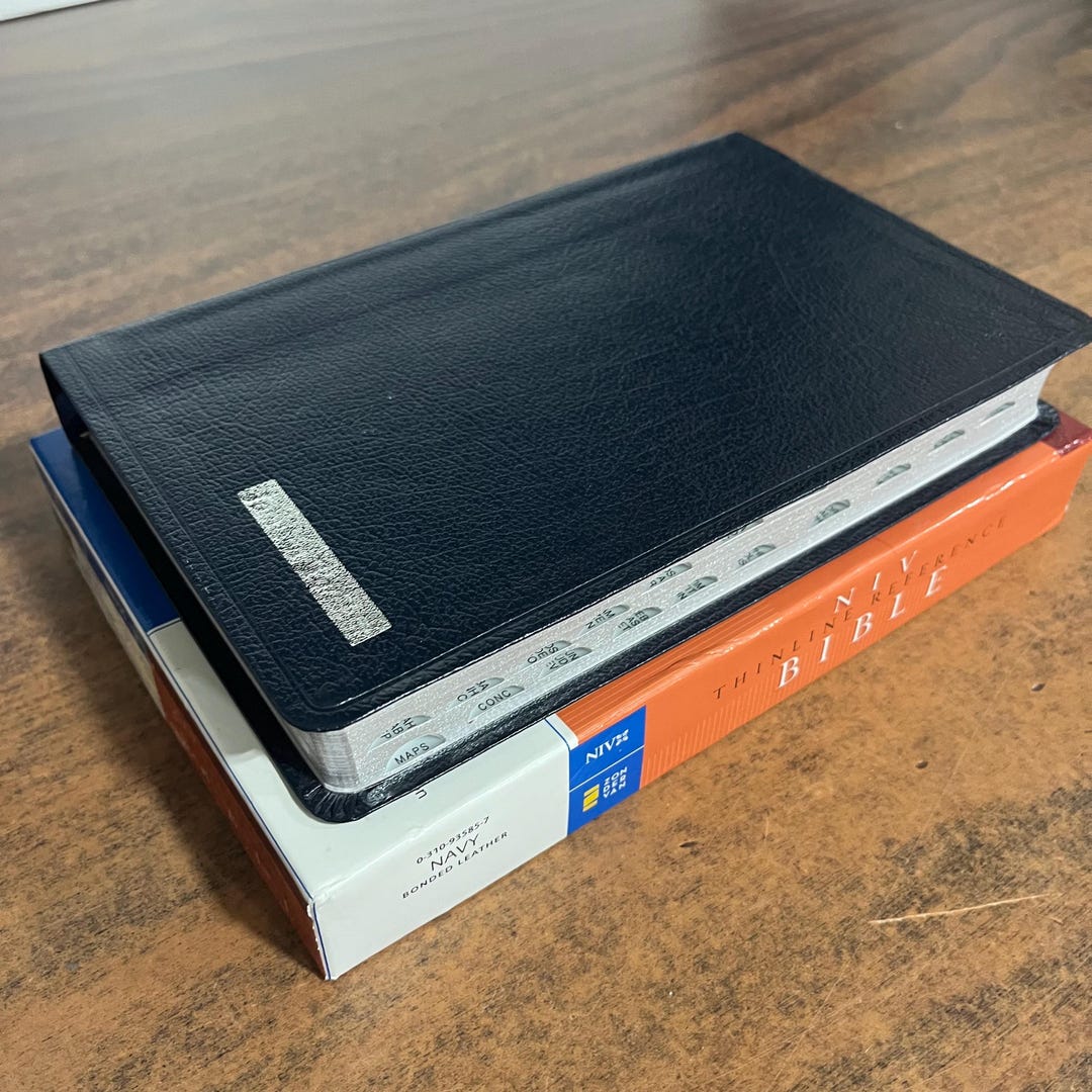 NIV 1984 Thinline Reference Bible Thumb Indexed - Navy Bonded Leather ...