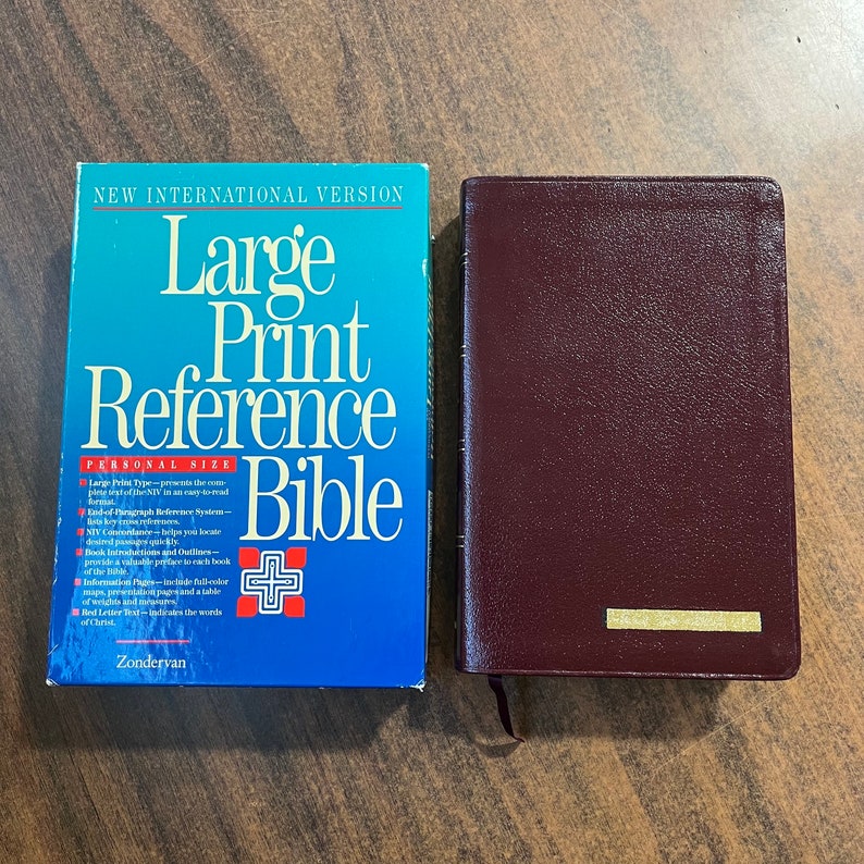 NIV 1984 Large Print Reference Bible - Burgundy Top Grain Genuine ...