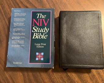NIV 1984 Large Print Thinline Bible - Black Genuine Top Grain Leather ...