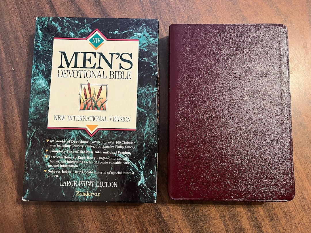 NIV 1984 Large Print Mens Devotional Bible - Burgundy Bonded Leather ...