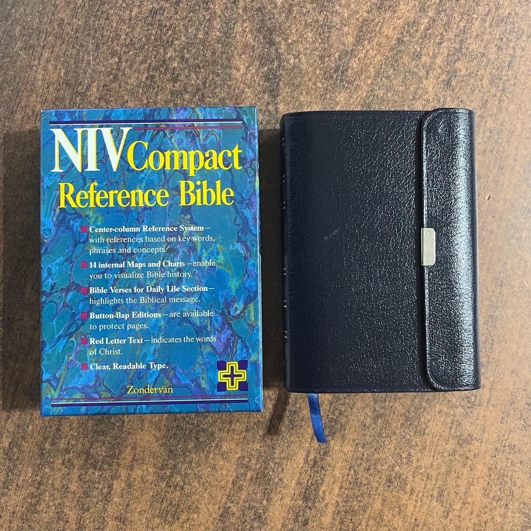 NIV 1984 Compact Reference Bible - Navy Bonded Leather With Button Flap ...