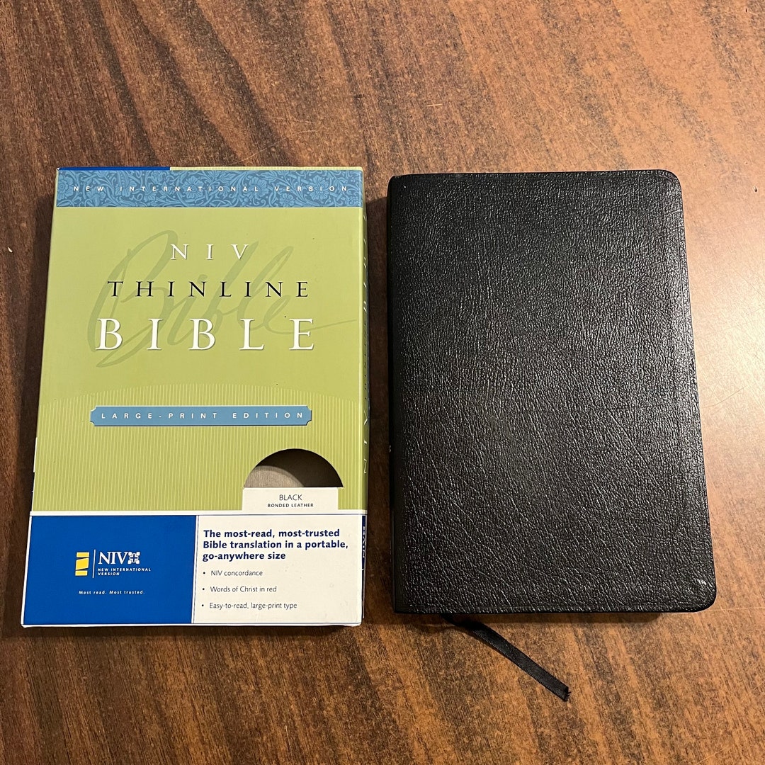 NIV 1984 Large Print Thinline Bible - Black Bonded Leather - Out of ...