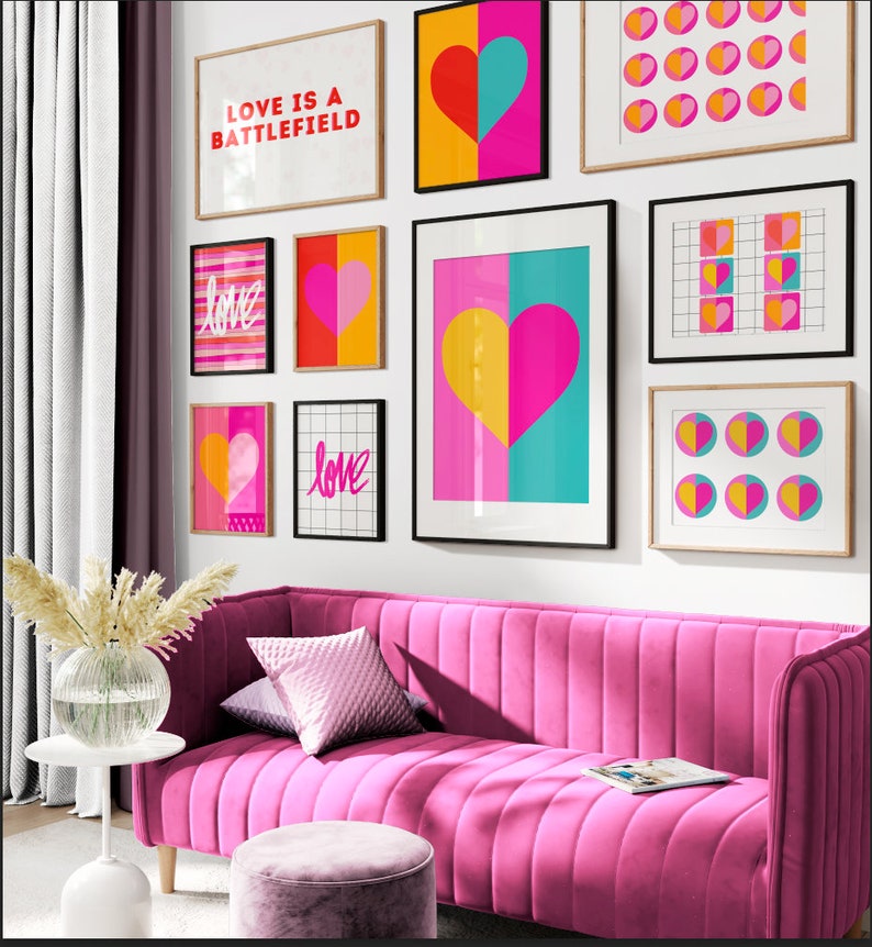 Pink Turquoise Printables Valentine's Day Wall Decor - Etsy