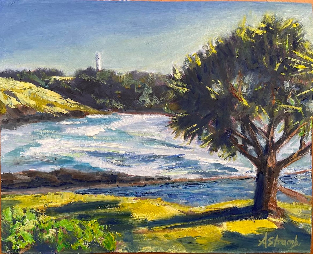 Morning Yamba Main Beach Textured Loose Oil Painting Morning Light On
