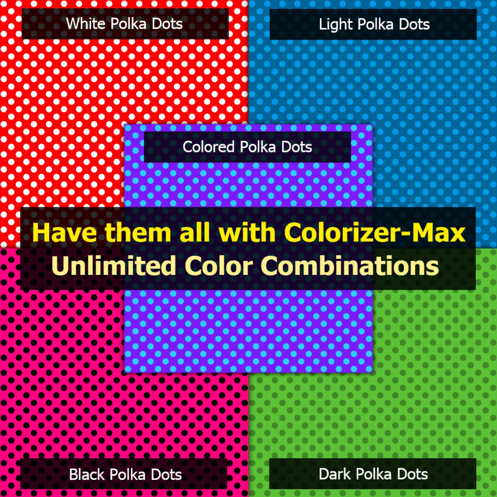Medium Polka Dots, Colored Black Dark Light White Polka Dot Digital ...