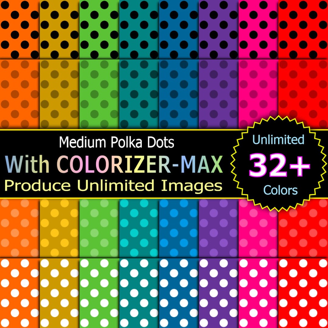 Medium Polka Dots, Colored Black Dark Light White Polka Dot Digital ...