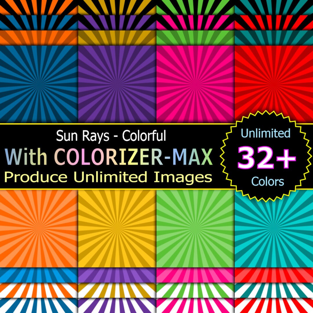 Sun Rays - Colorful, Starburst Digital Paper, Sun Ray Digital Paper ...