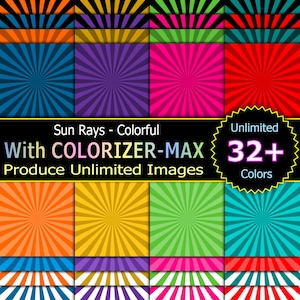 Sun Rays - Colorful, Starburst Digital Paper, Sun Ray Digital Paper ...