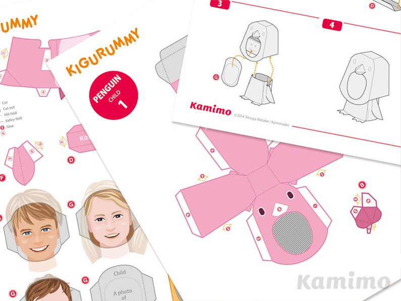 Printable Papercraft PDF / KIGURUMMY - Penguin Family (pink and Cyan ...