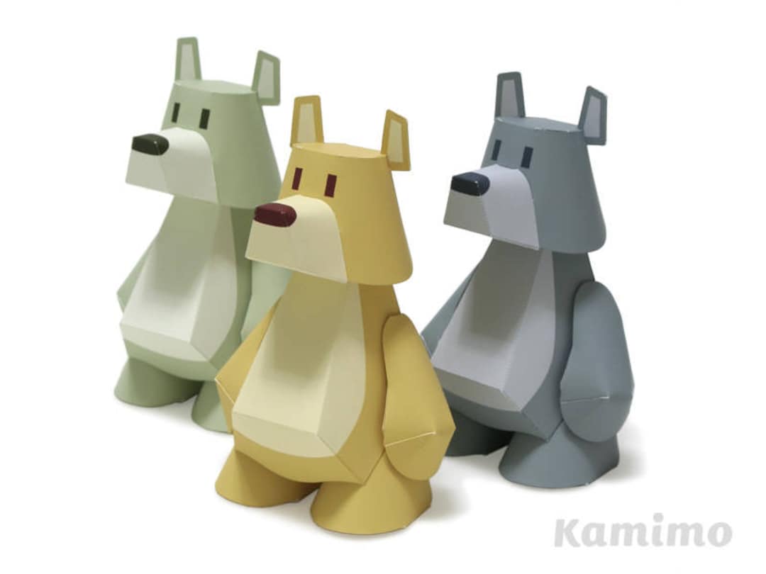 Printable Paper Craft PDF / Bear "koomarty" Yellow, Green, Blue-gray - Etsy