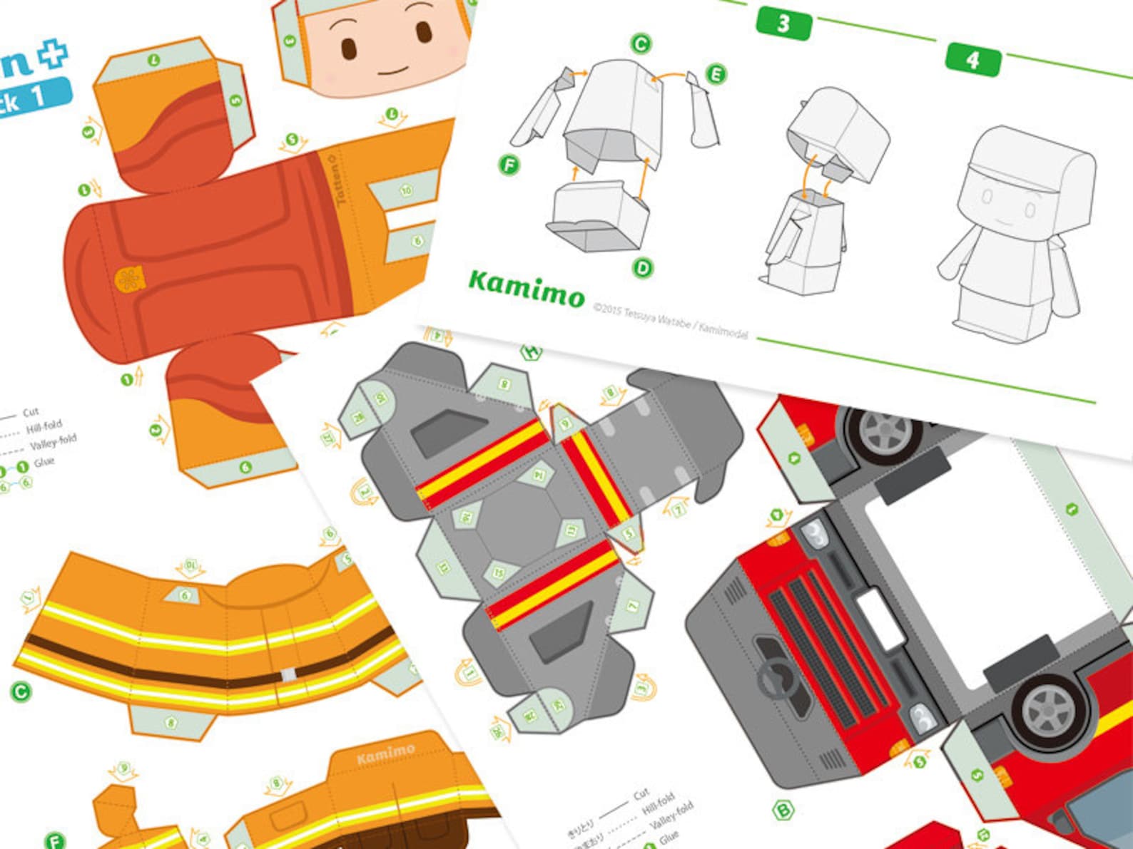 Fire Truck Paper Toy / Printable Paper Craft PDF / Tatten Plus ...