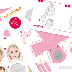 Printable Paper Craft PDF / KIGURUMMY - Rabbit Family (pink and Cyan ...