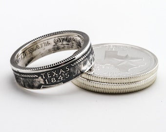 90% Silver Texas Coin Ring Silver State Quarter Rings - Etsy