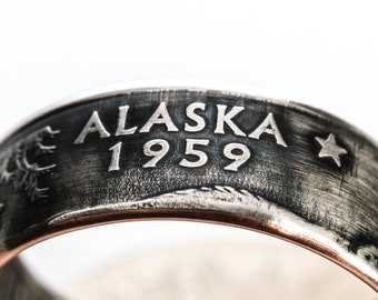 90% Silver Alaska Coin Ring - State Quarter Ring - Alaska Jewelry ...