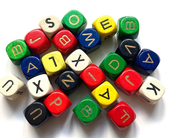 25 Vintage Letter Dice, Small Dice, Boggle Dice, Colored Word Dice Mix, Dice Set, Wooden Dice ...