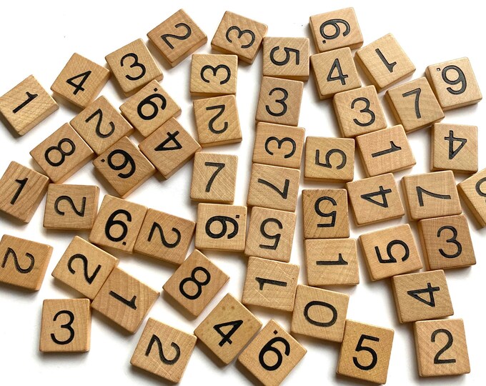 85 Vintage Number Scrabble Tiles, Numeric Wooden Tiles, Wooden Numble ...