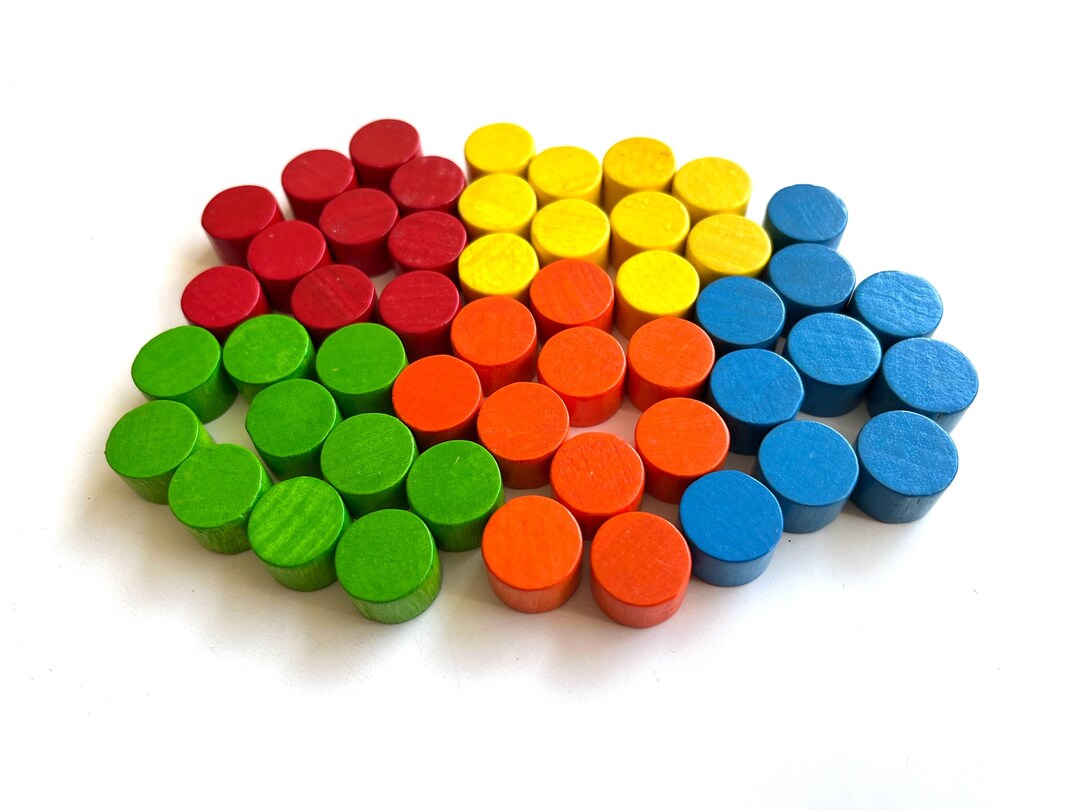 50 Vintage Wooden Discs, 15x10mm Colored Pawns, Game Pieces, Vintage ...