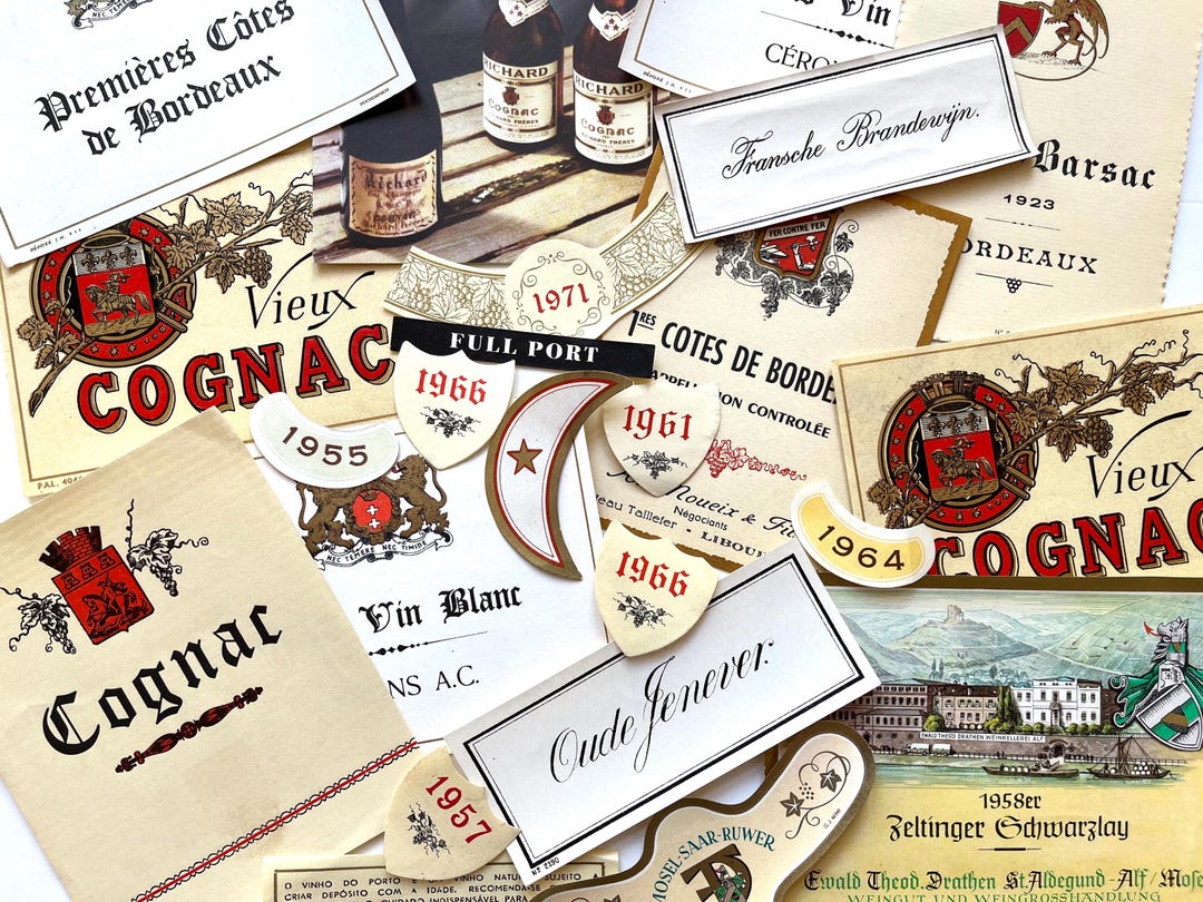 22 Vintage Wine Labels, Authentic Antique French and German Wine Bottle ...
