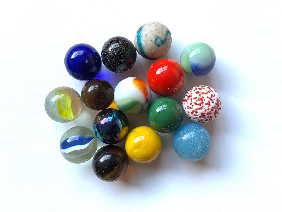 15 Vintage Large Marbles, 1" Big Glass Marbles for Playing Games ...