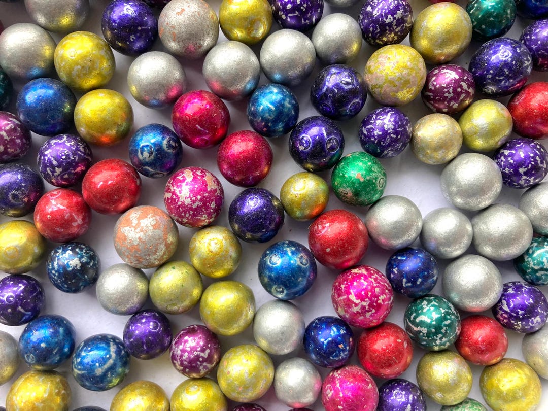 50 Small Vintage Clay Marbles, Antique Peewee Marbles, Metallic Colored ...