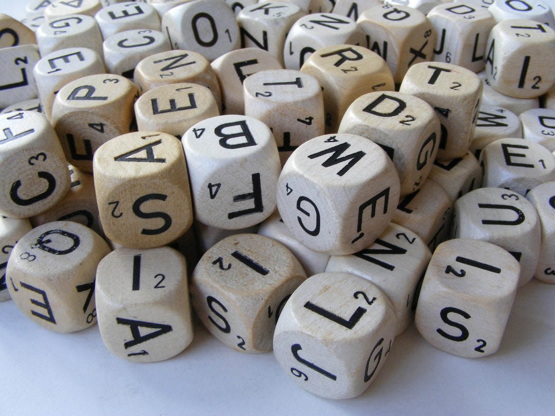 25 Vintage Letter Dice, Bulk Dice, Wooden Game Pieces, Crossword, Boggle, Scrabble Cubes, Board ...