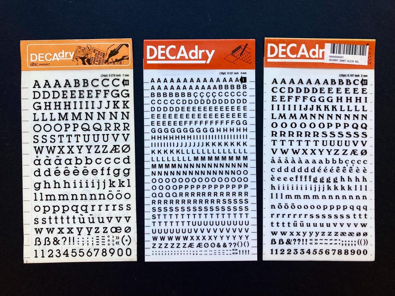 5 Black Dry Transfer Letter Sheets, Decadry Instant Lettering, Rub on ...