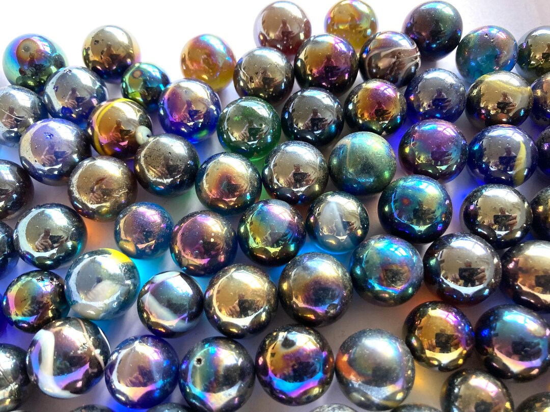 50 Vintage Iridescent Metallic Marbles, Including Milky Way Marbles ...