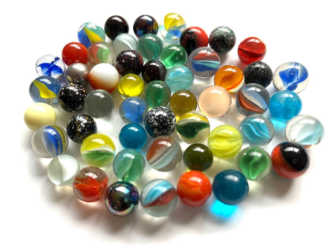 50 Vintage Peewee Marbles, 1/2” Small Glass Marbles Mix, Lot of Pee ...