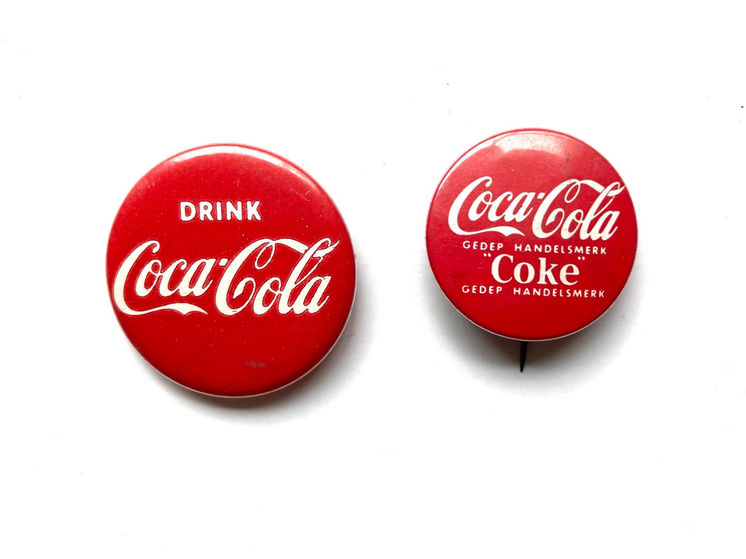 2 Vintage Coca Cola Buttons, Coke Pins, Dutch Advertising Buttons, Coke Collectible, Brooch ...