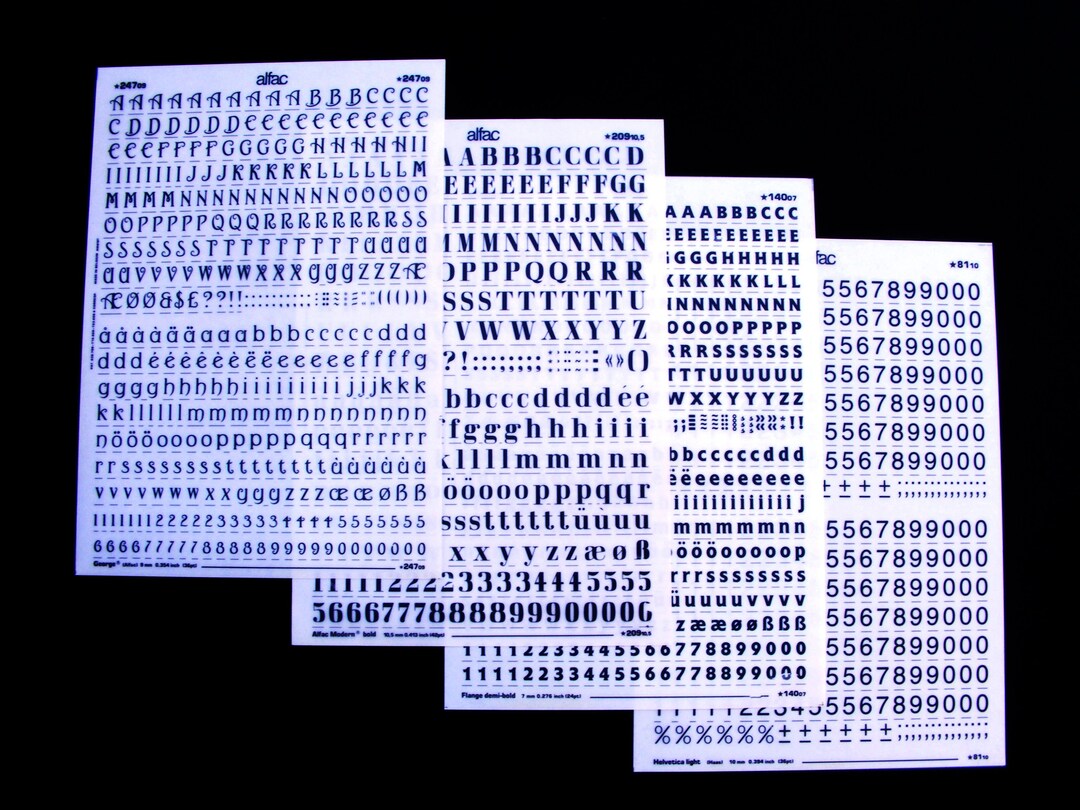 4 Vintage dry transfer letters, Alfac, Letraset instant lettering, rub ...