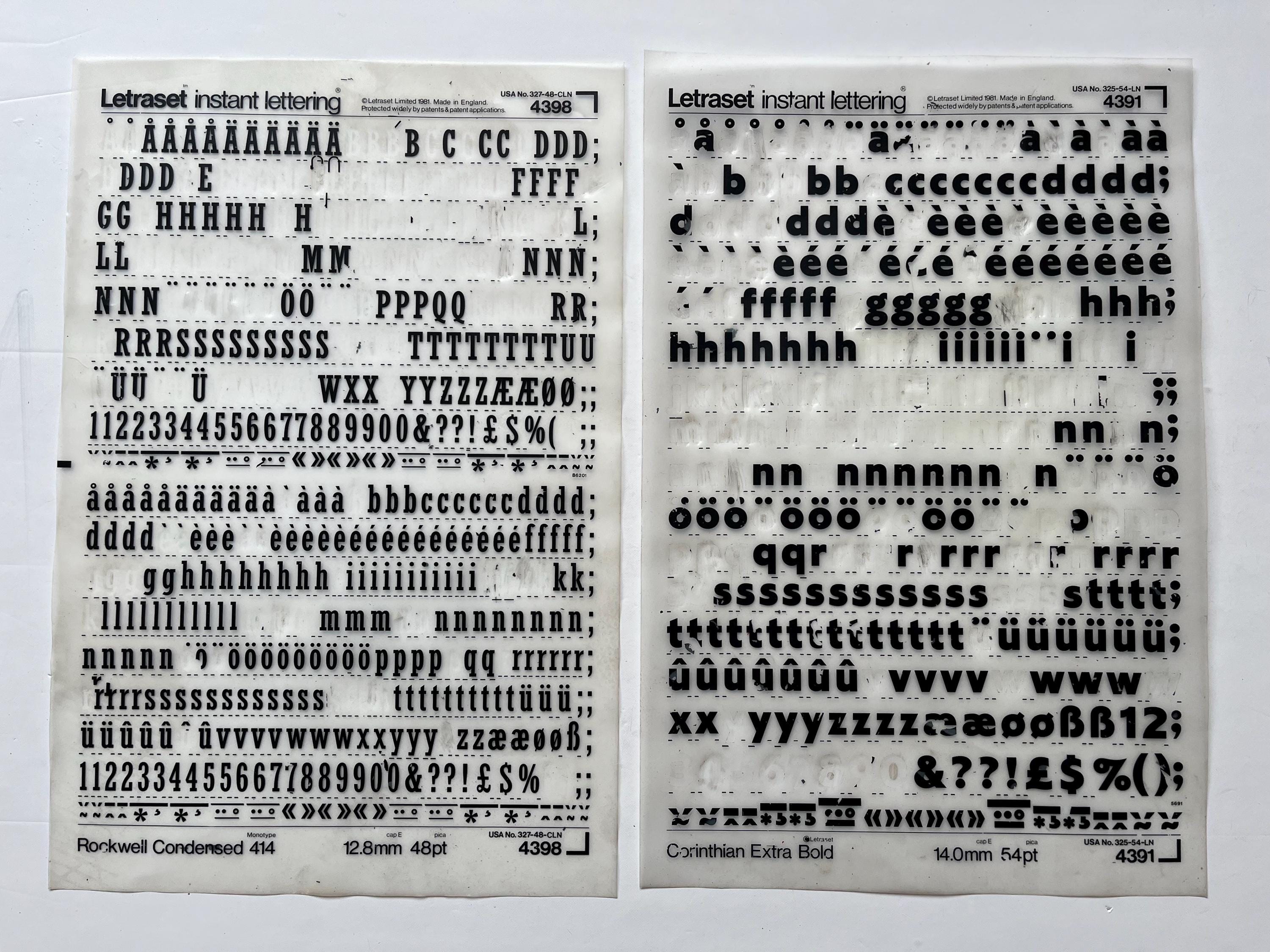 20 Letraset Dry Transfer Sheets, Vintage Used Letter and Number Rub on ...