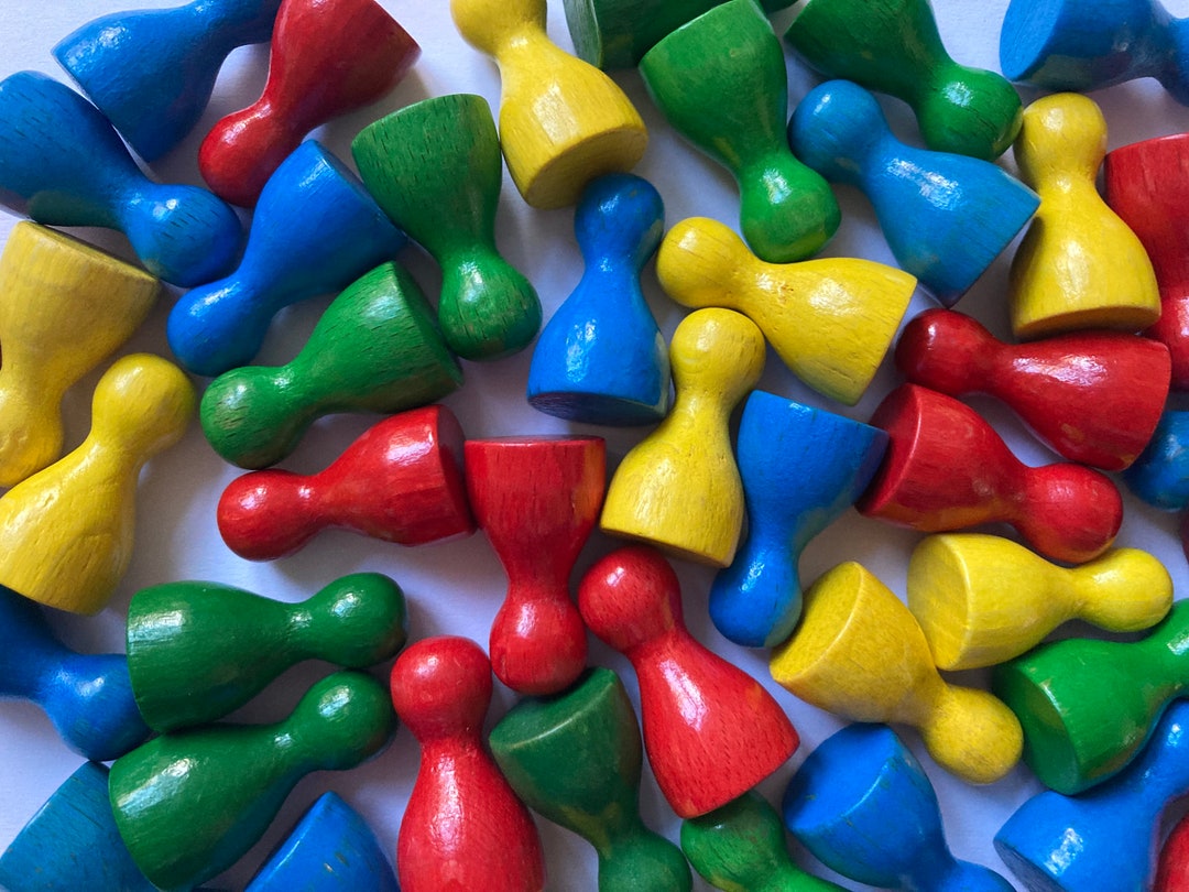 50 Vintage Pawns, Colored Pawns, Wooden Board Game Pieces, Wooden Game ...