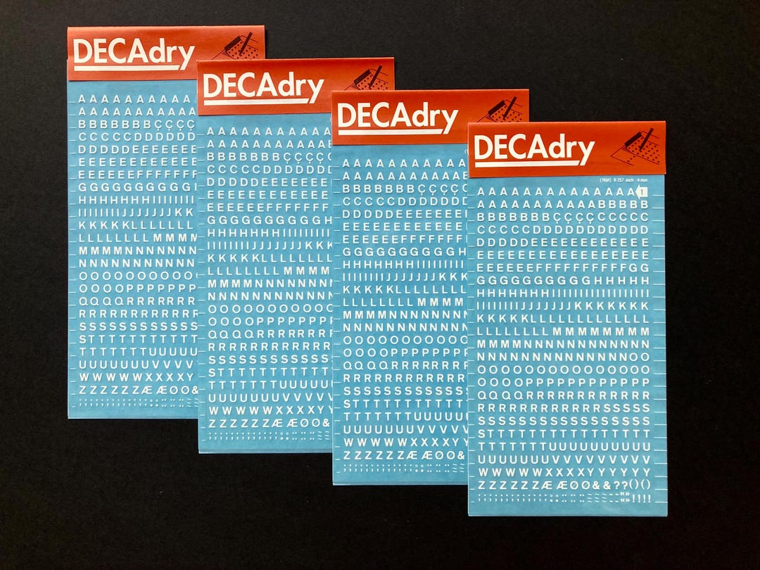 4 White Dry Transfer Letter Sheets, Size 16 Pt, Decadry Instant ...