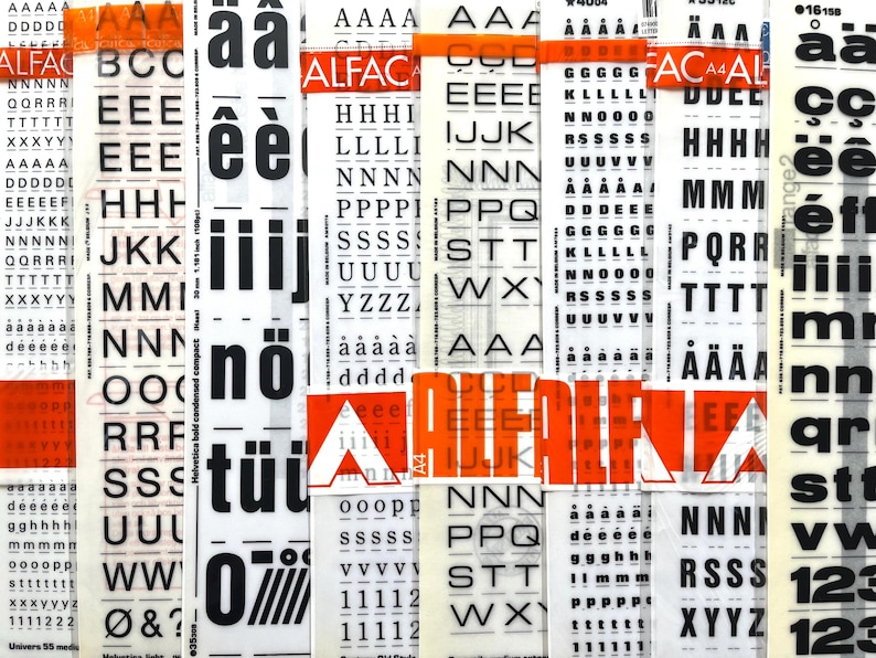 5 Large Dry Transfer Letter Sheets, Vintage Alfac Instant Lettering ...