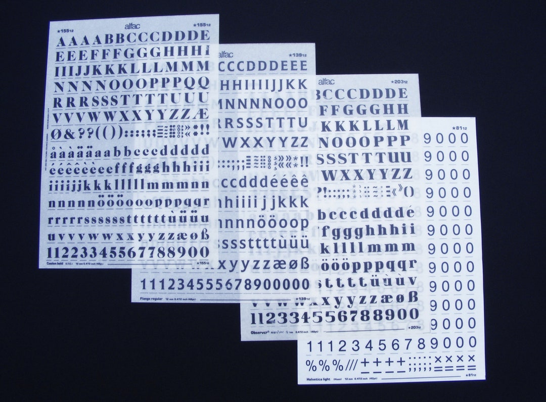 4 Dry Transfer Letter Sheets, Alfac Decadry Instant Lettering, Letter ...