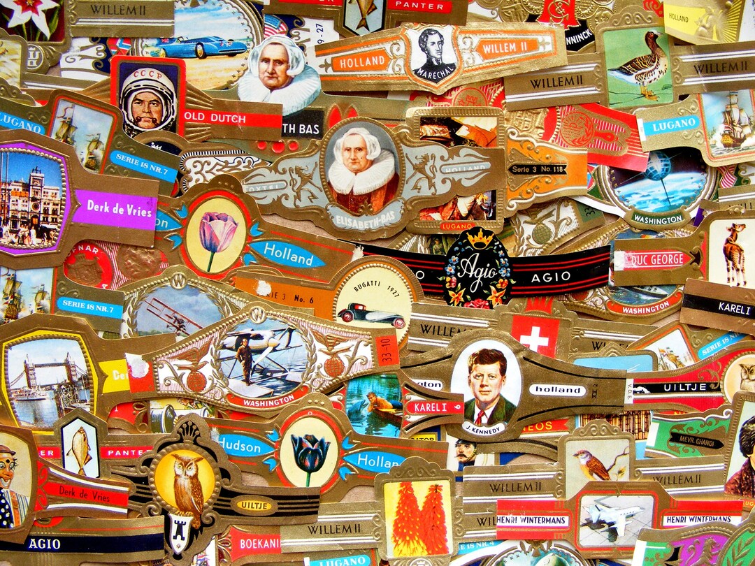 100 Vintage Cigar Labels, Tobacco Band Labels, Assorted Dutch Labels ...