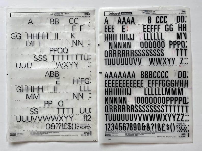 20 Letraset Dry Transfer Sheets, Vintage Used Letter and Number Rub on ...