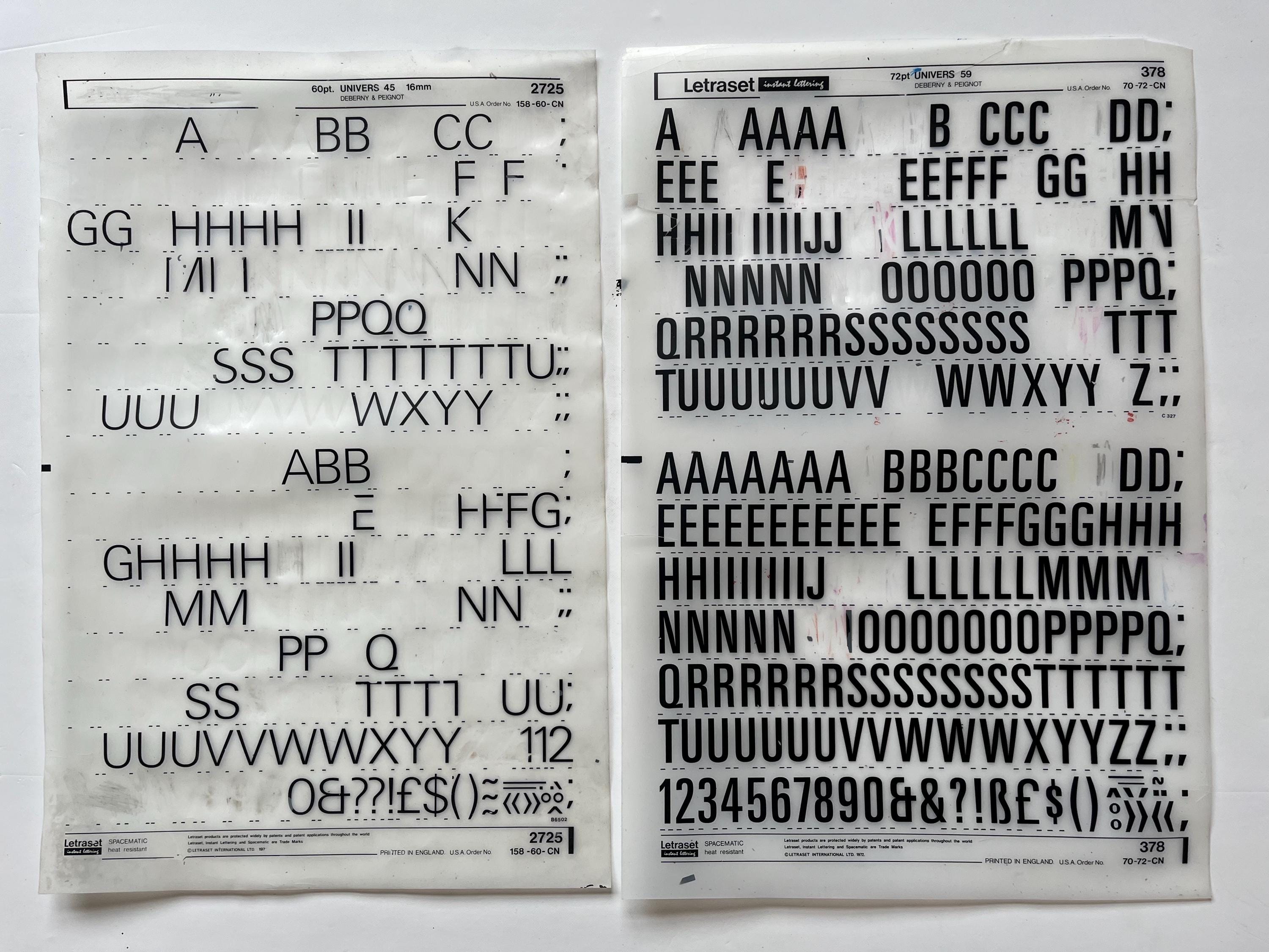 20 Letraset Dry Transfer Sheets, Vintage Used Letter and Number Rub on ...