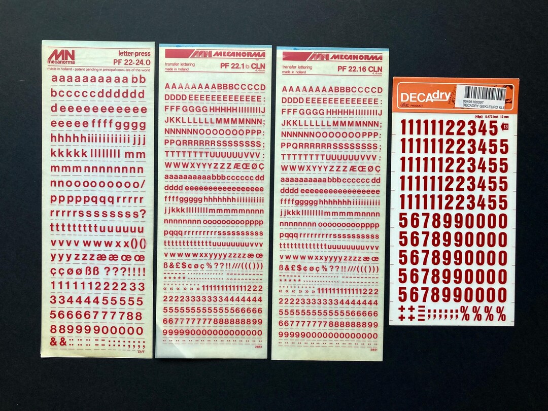 4 Vintage Red Rub on Letter Sheets From Mecanorma and Decadry, Dry ...