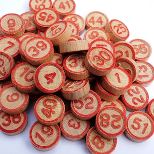 60 Bingo Numbers, Tombola Game Pieces, Vintage Wooden Lotto Tiles ...