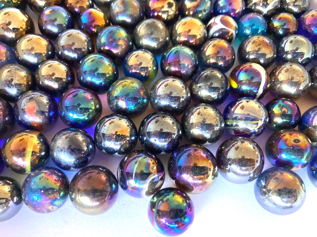 50 Vintage Iridescent Metallic Marbles, Including Milky Way Marbles ...