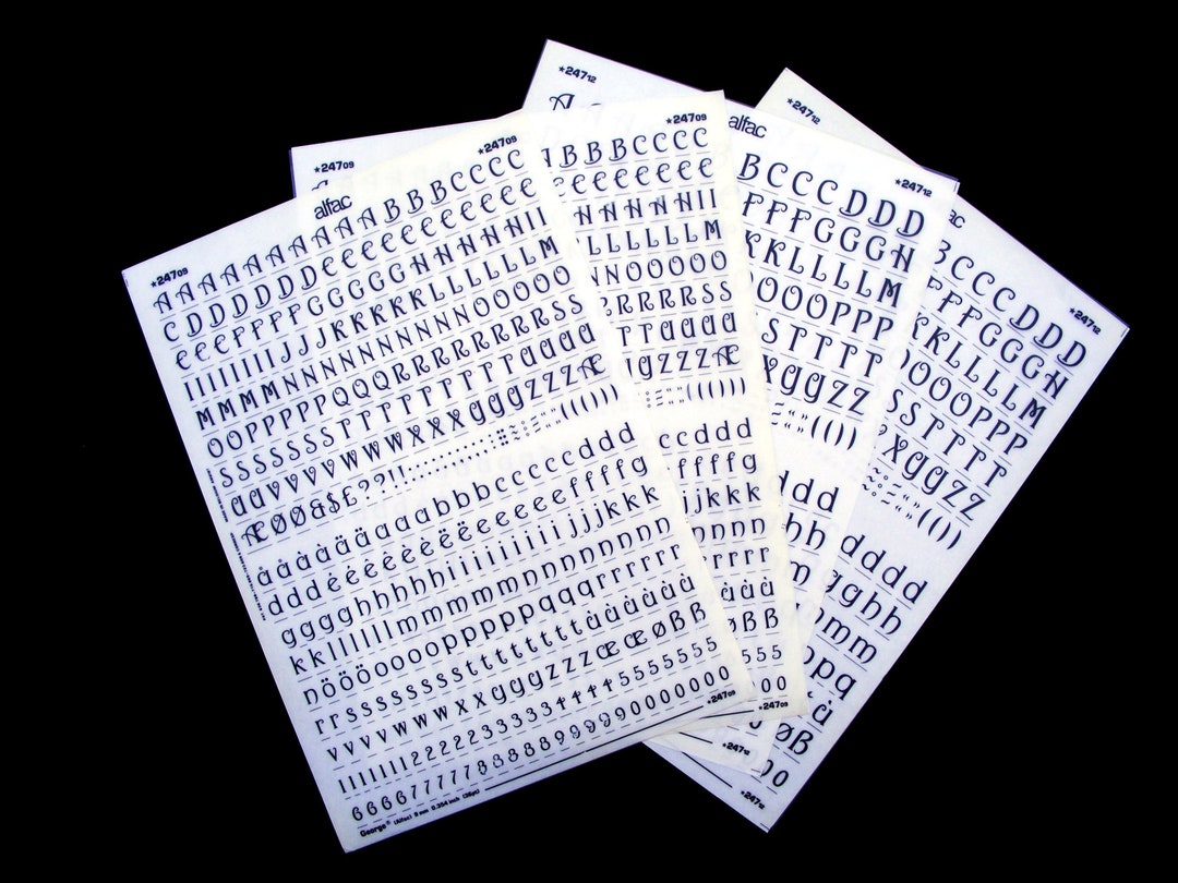 4 Dry Transfer Sheets, Letraset Rub on Letters, Mecanorma Alfac Decadry ...
