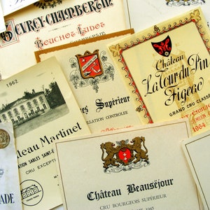 20 Authentic Vintage Wine Labels, French and German Antique Wine Bottle ...
