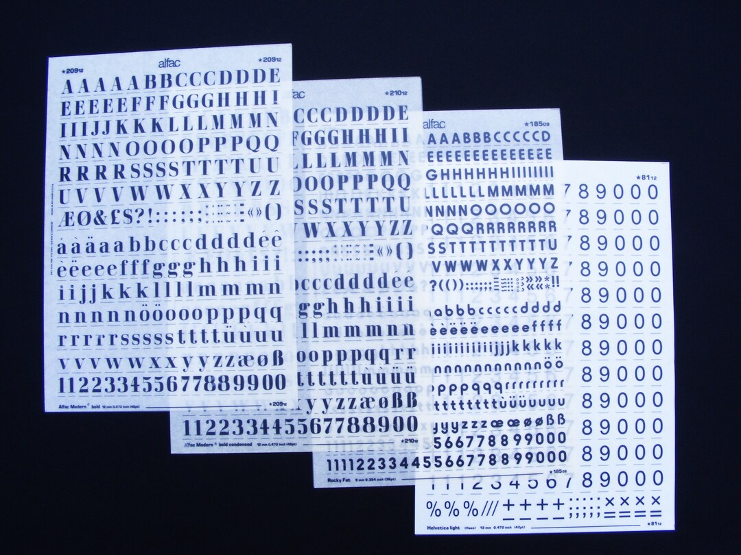 4 Vintage Dry Transfer Sheets Alfac, Mecanorma Rub on Letters, Letraset ...