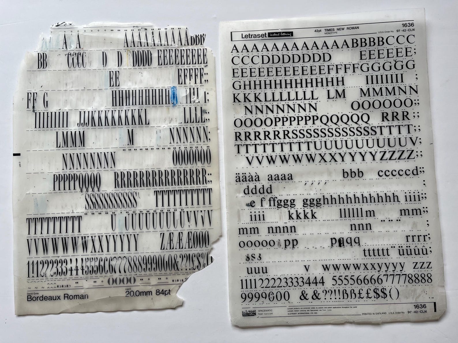 20 Letraset Dry Transfer Sheets, Vintage Used Letter and Number Rub on ...